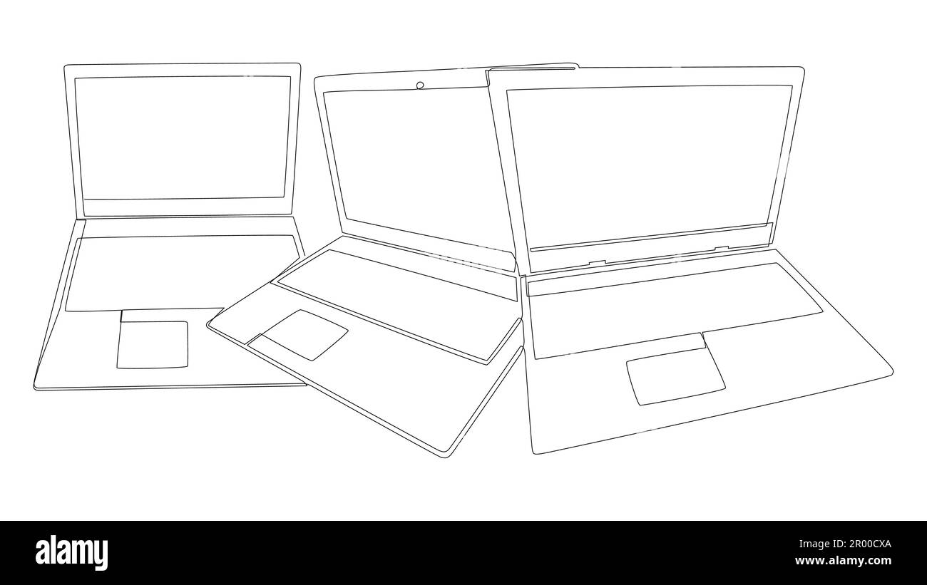 One continuous line of Laptops. Thin Line Illustration vector portable ...