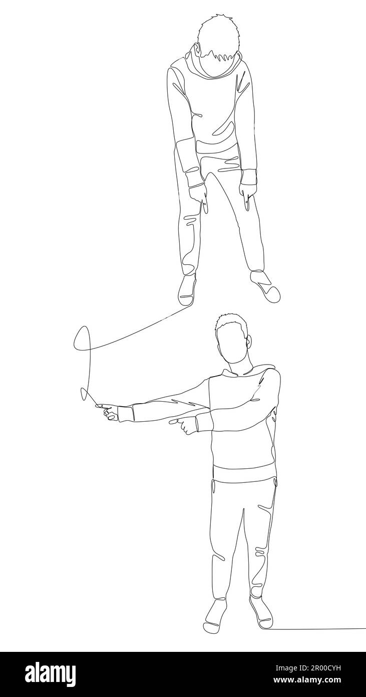 One Continuous Line Of Male Pointing With Finger At Another Man Thin