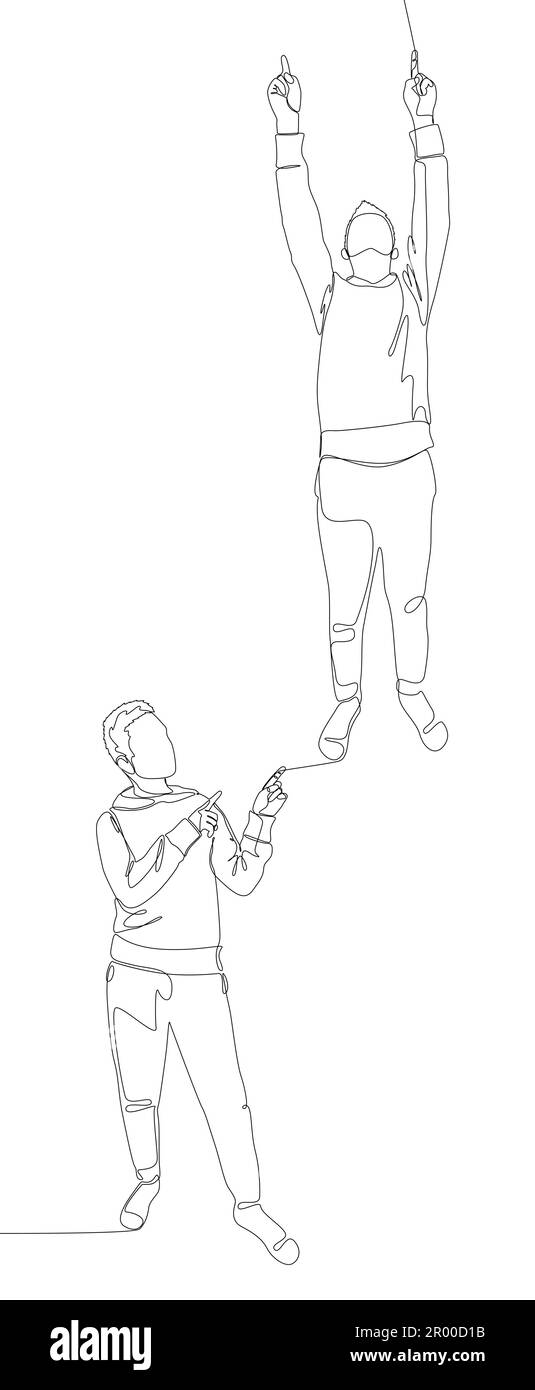 One Continuous Line Of Male Pointing With Finger At Another Man Thin