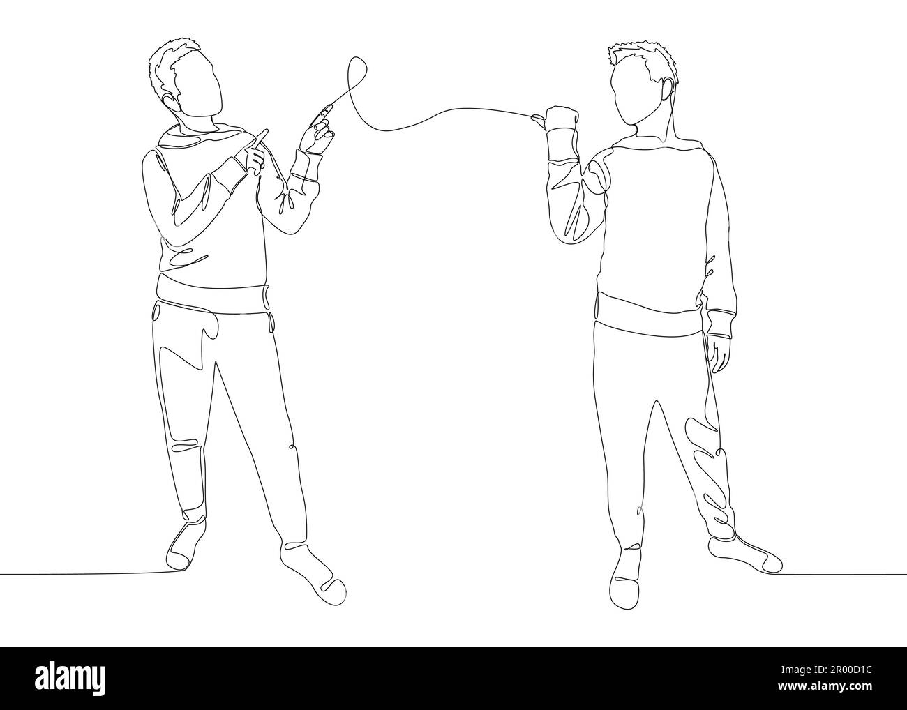 One Continuous Line Of Male Pointing With Finger At Another Man Thin
