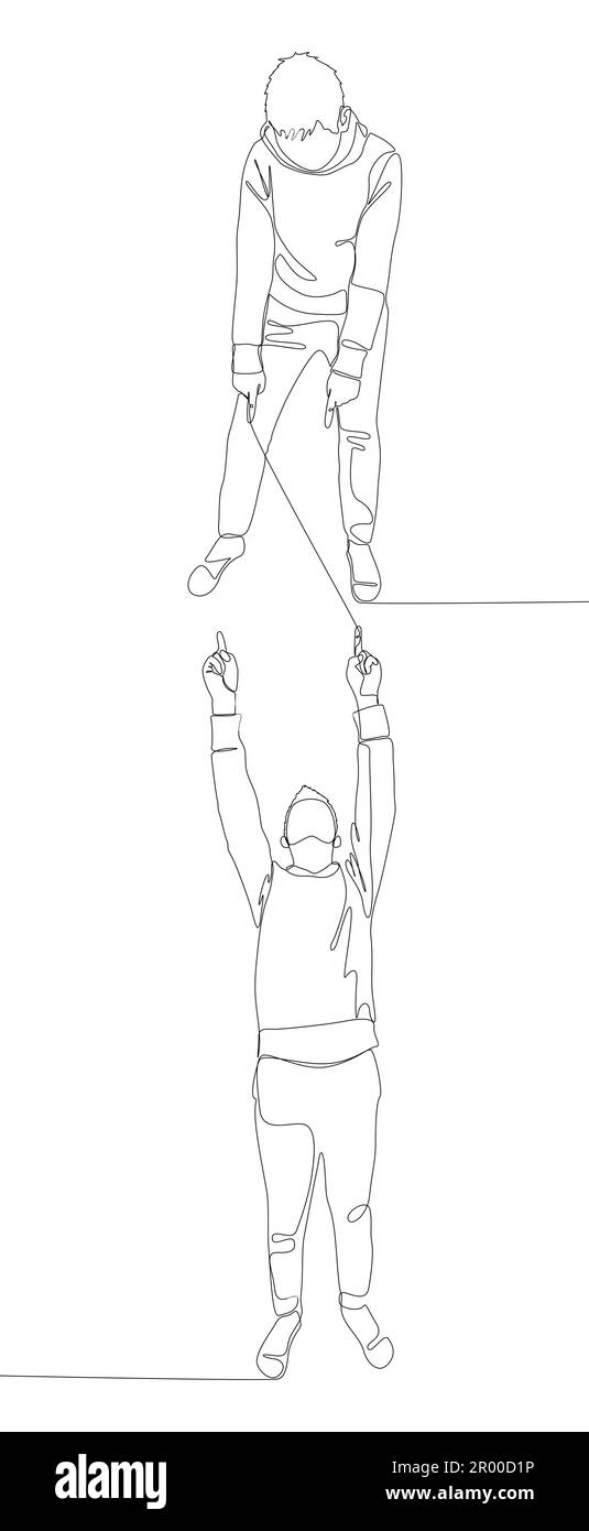 One Continuous Line Of Male Pointing With Finger At Another Man Thin Line Illustration Vector