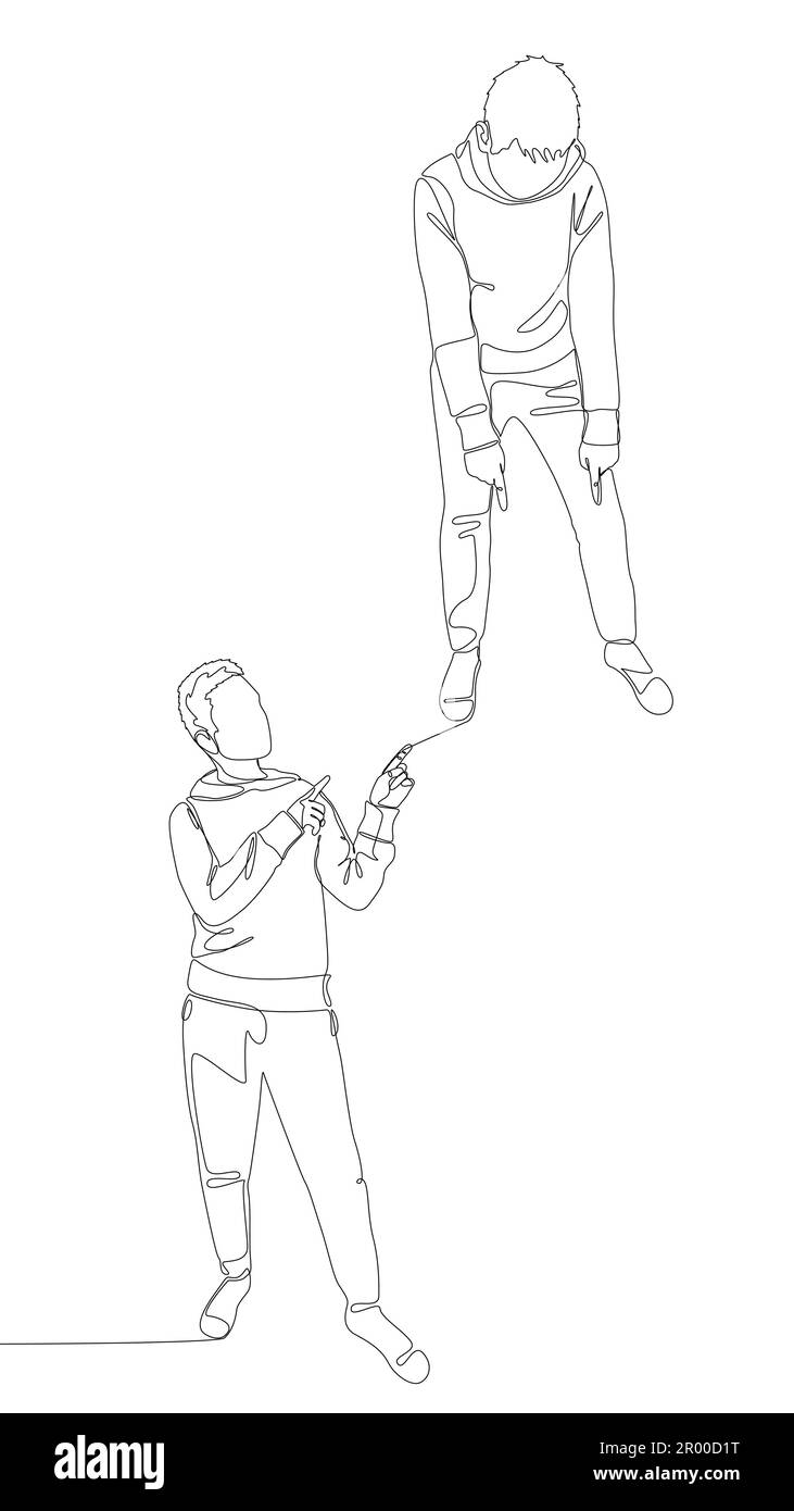 One Continuous Line Of Male Pointing With Finger At Another Man Thin