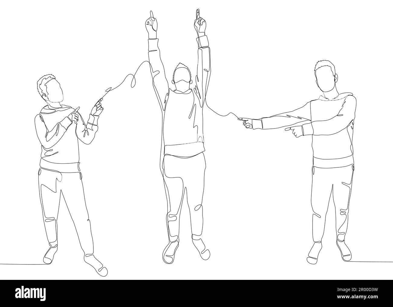 One Continuous Line Of Male Pointing With Finger At Another Man Thin