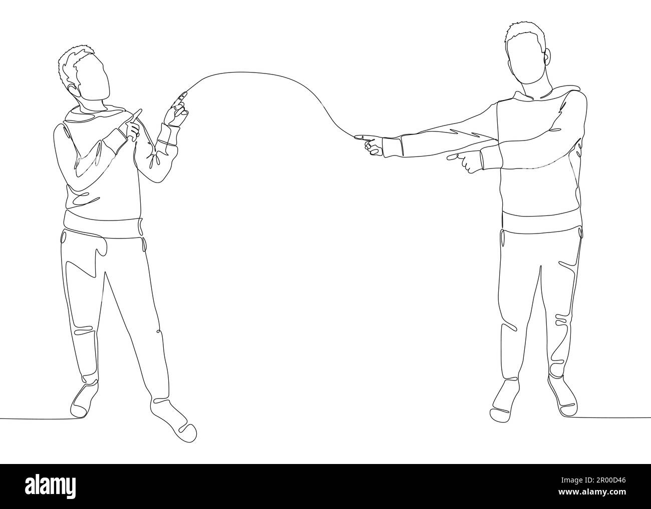 One Continuous Line Of Male Pointing With Finger At Another Man Thin Line Illustration Vector