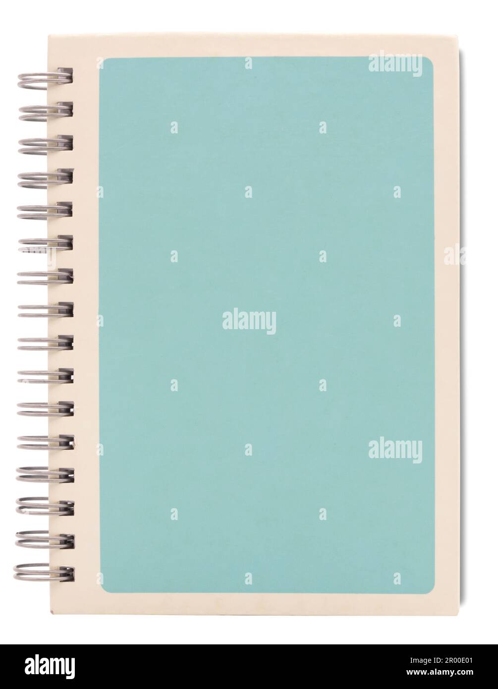 Light blue spiral notebook with white frame on cover page isolated on ...