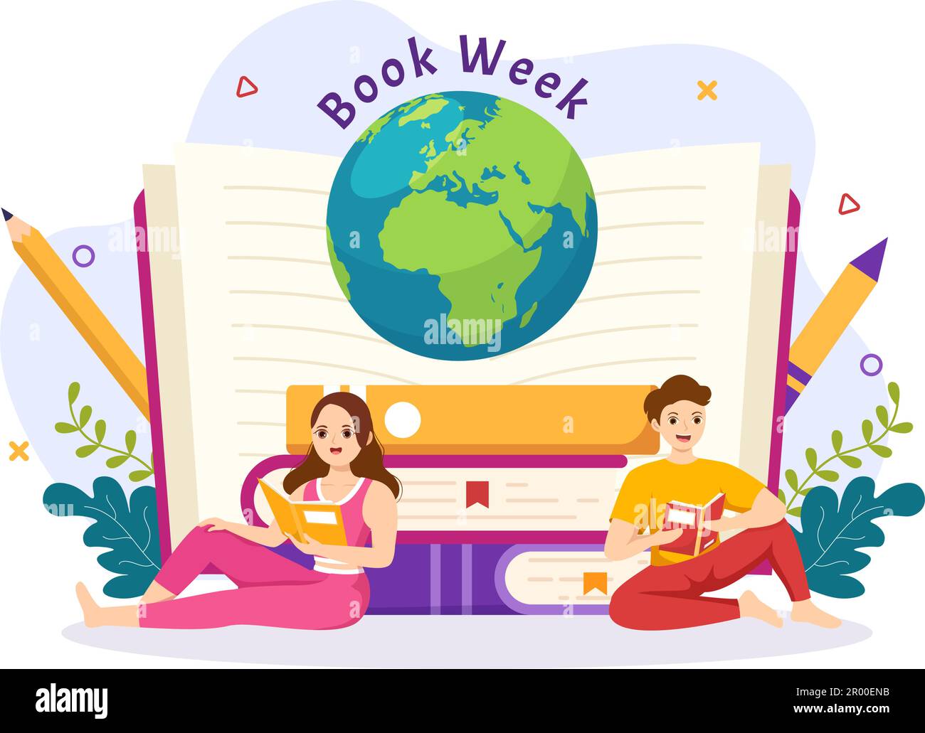 Book Week Events Vector Illustration with People Reading or Students ...