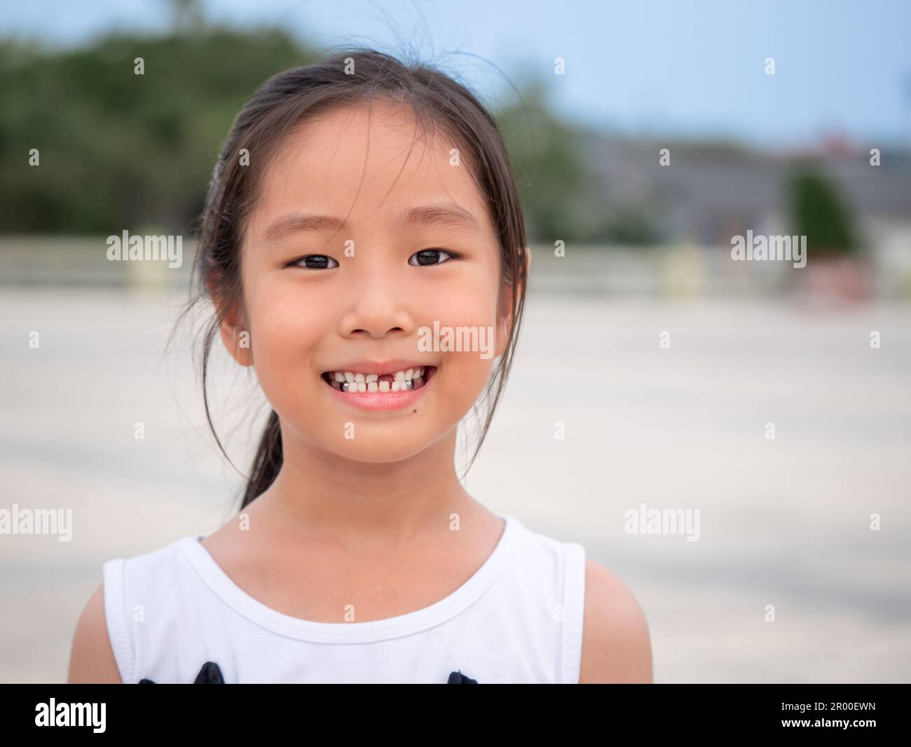 close up shot of face asian child cute or kid girl smiling eyes white ...
