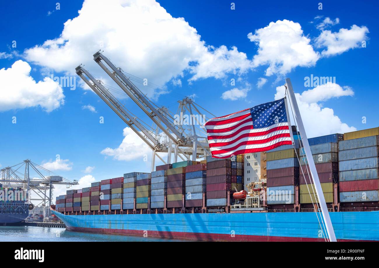 International container cargo and freight ships docked in Seattle port ...