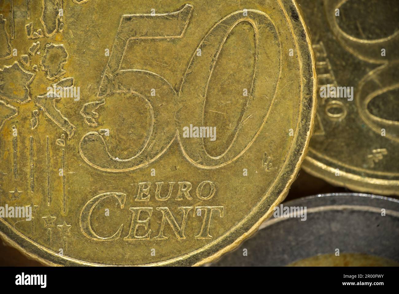 50 cent coin (euro). Reverse side, macro close up Stock Photo - Alamy