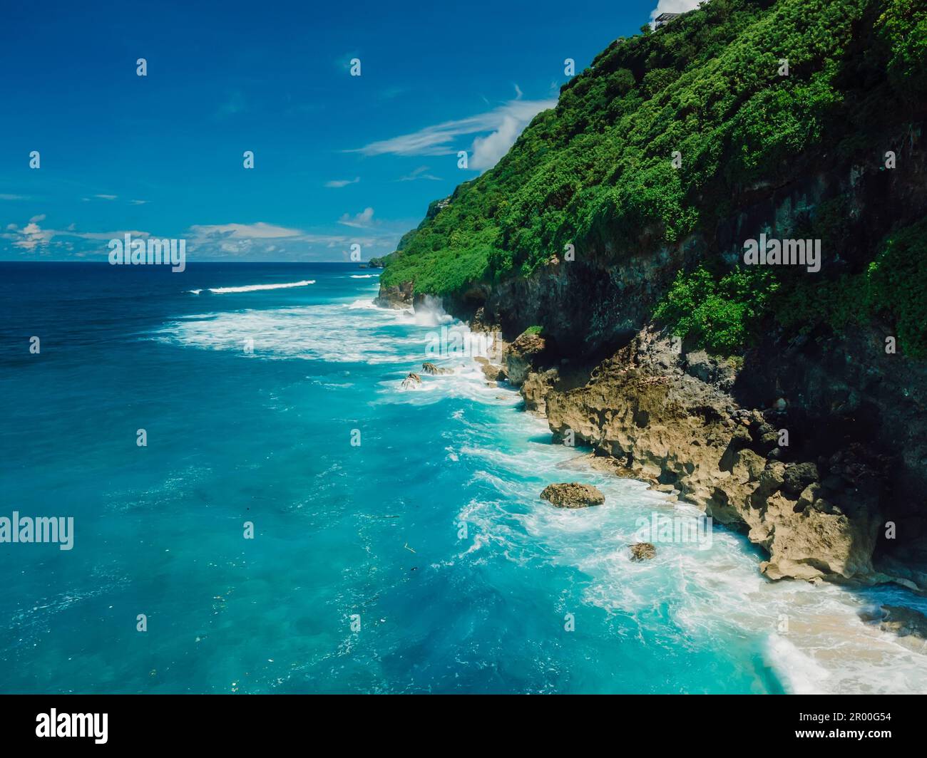 Tropical landscape with coastline and turquoise ocean in Bali. Aerial ...