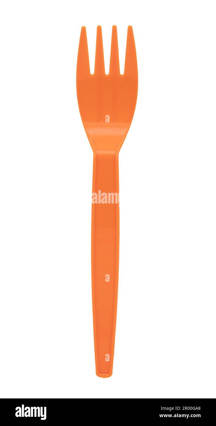 Orange plastic fork isolated on white background Stock Photo - Alamy
