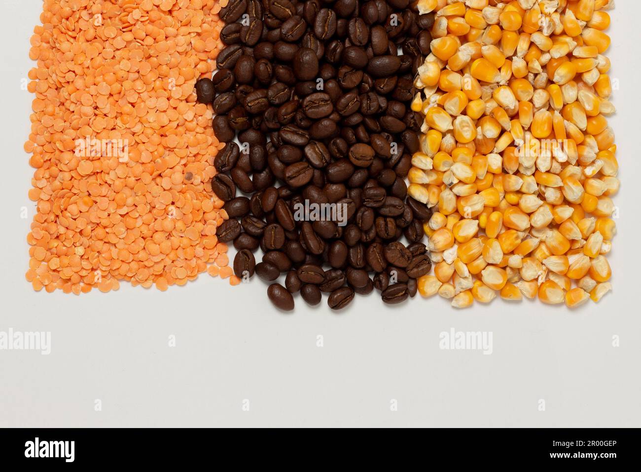 coffee and main seeds, pink lentils - white background Stock Photo - Alamy