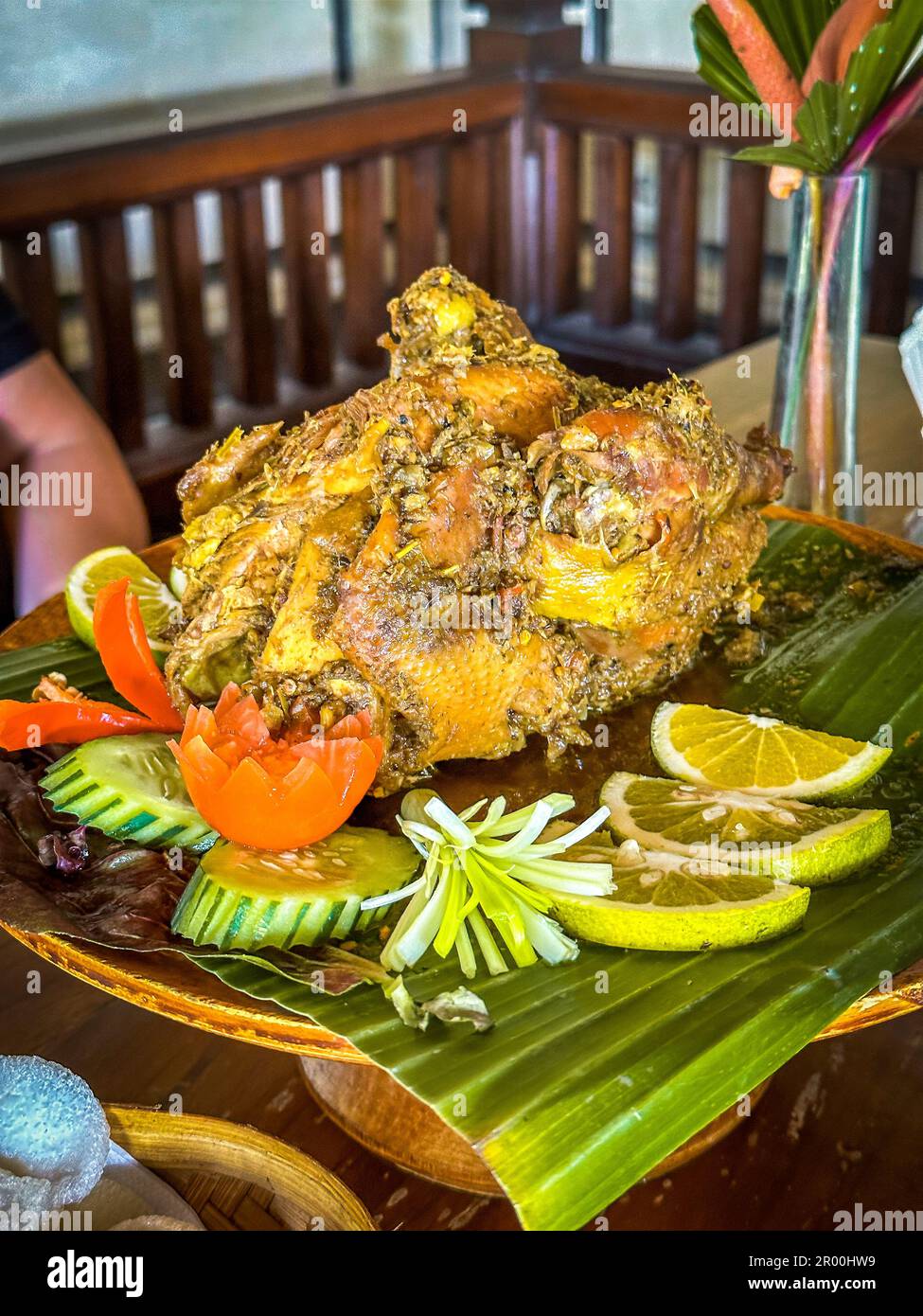 Crispy duck lunch at restaurant in Ubud, Bali, Indonesia Stock Photo ...
