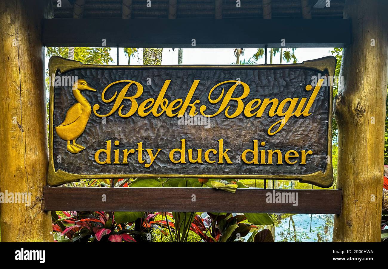 Crispy duck lunch at restaurant in Ubud, Bali, Indonesia Stock Photo ...