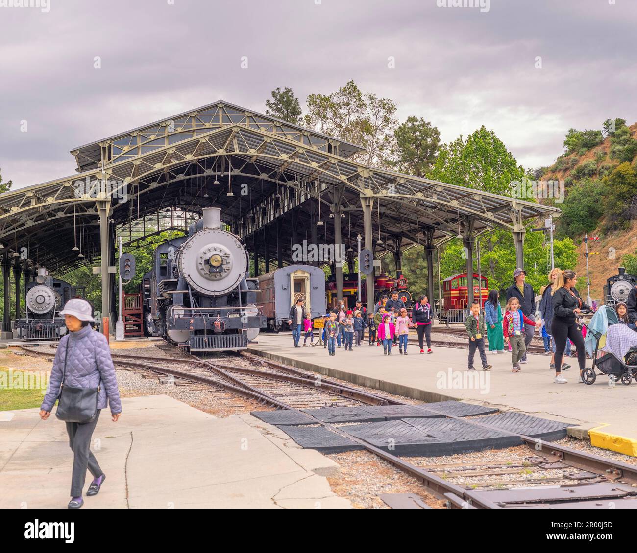 May 5, 2023, Los Angeles, CA, USA: Vintage trains on exhibit at the Travel Town Museum in ...