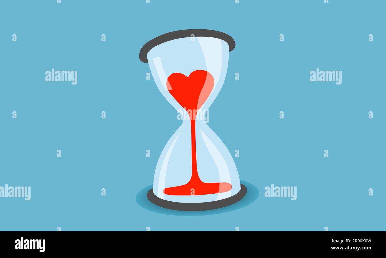 Heart shaped hourglass illustration icon. Means being in love or the ...