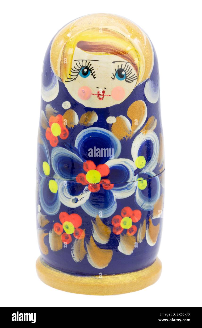 Blue Russian doll Babushkas isolated on a white background Stock Photo ...