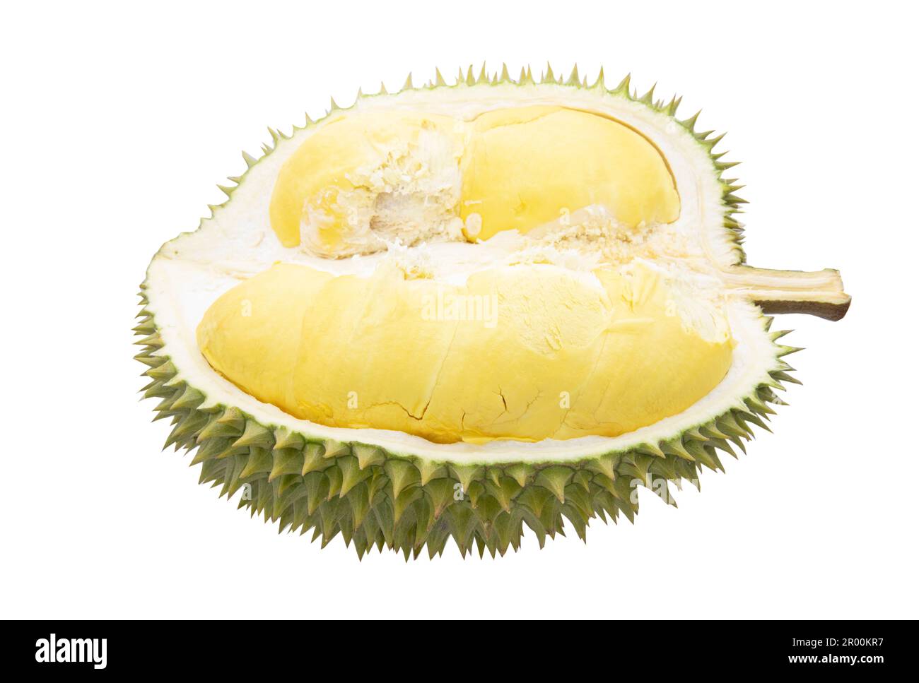 Durian fruit sliced isolated on white background Stock Photo - Alamy