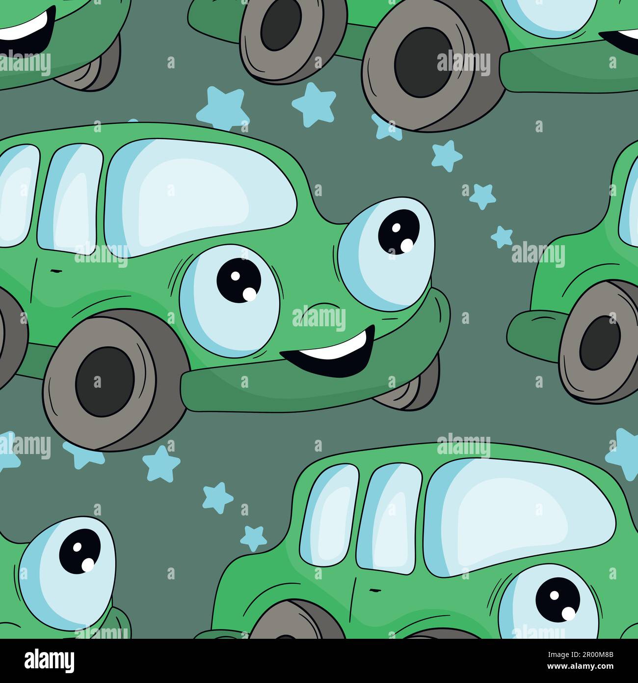 Seamless pattern with cute car on color background. Cartoot transport ...