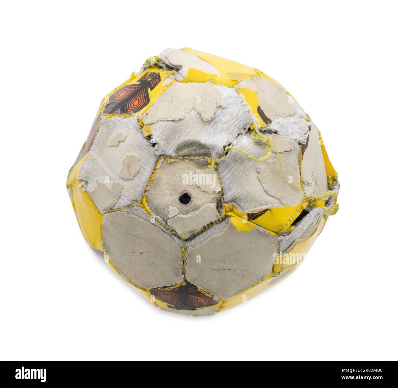 Broken soccer ball isolated on white background Stock Photo - Alamy