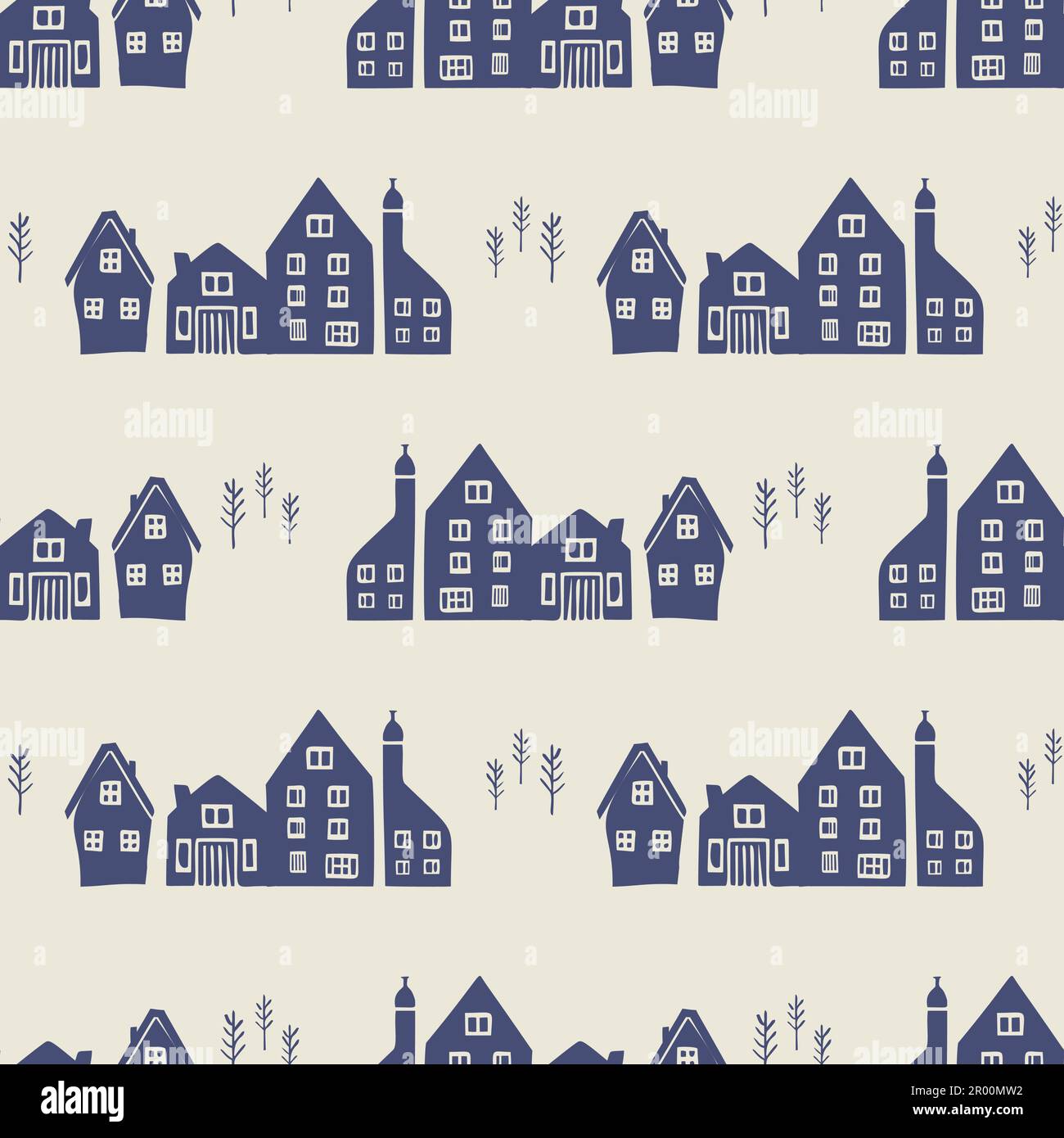 Masculine block print house vector pattern. Seamless sketchy city ...