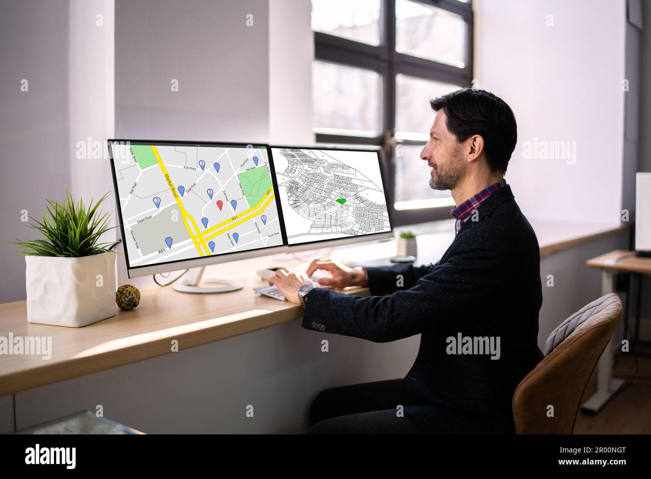 Cadastre Plot Land Map. Building Project On Computer Stock Photo - Alamy