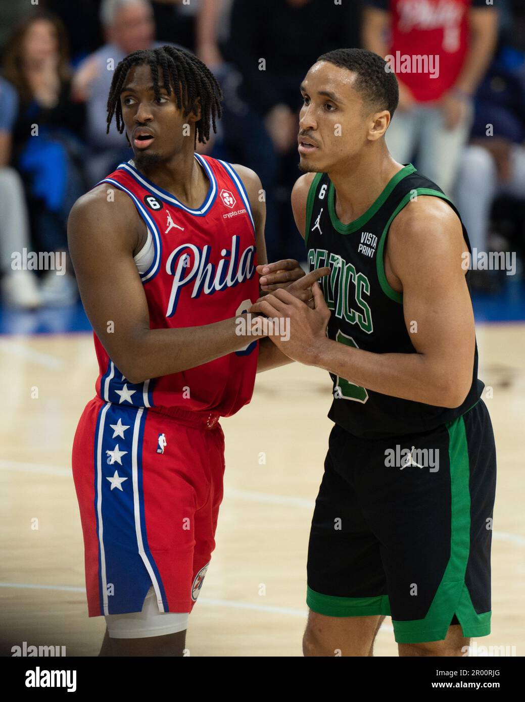 PHILADELPHIA,PA - MAY 5: Jayson Tatum #0 of the Celtics and Tyrese ...