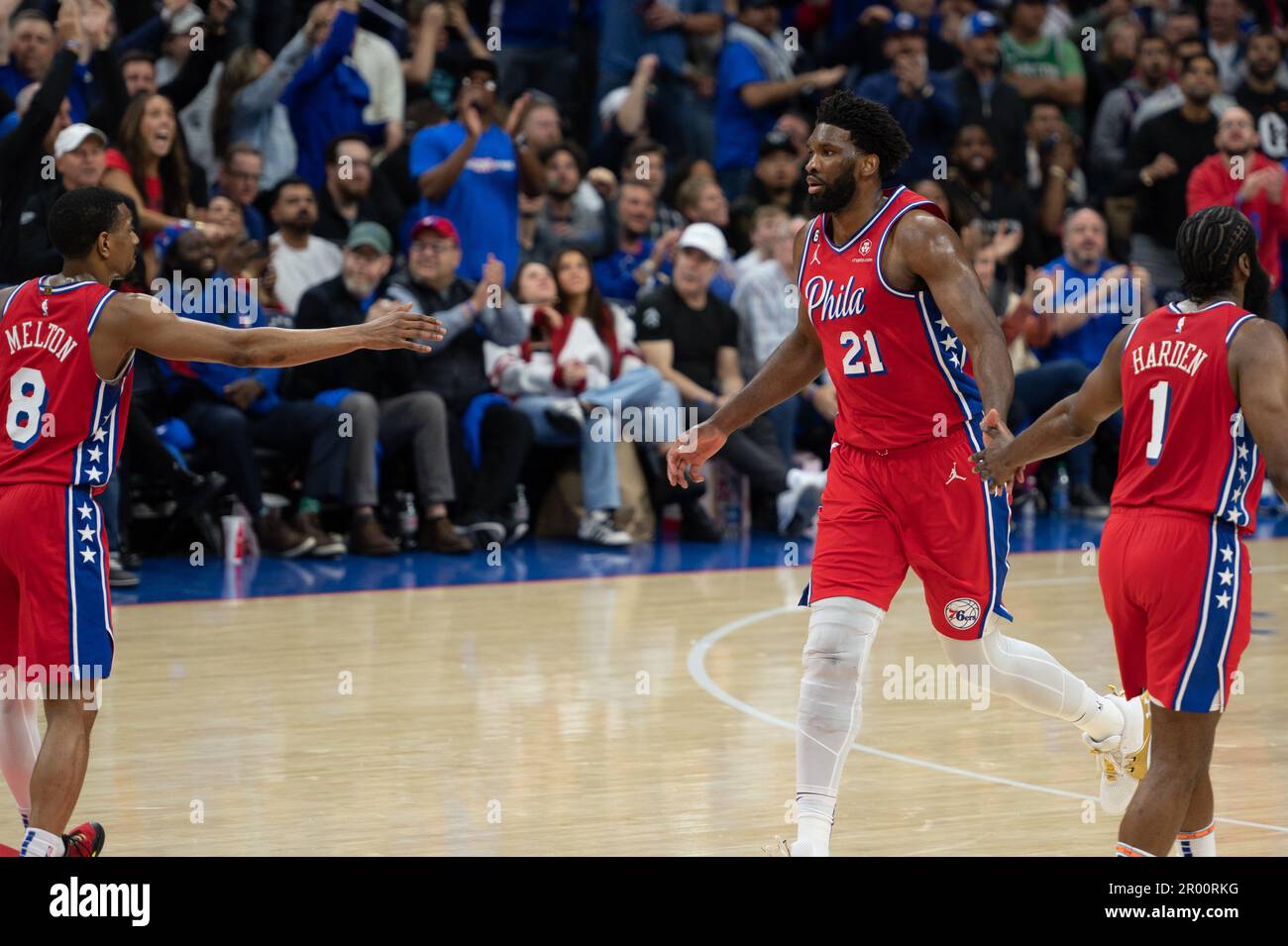 PHILADELPHIA,PA - MAY 5: Joel Embiid #21 of the 76ers celebrates during ...