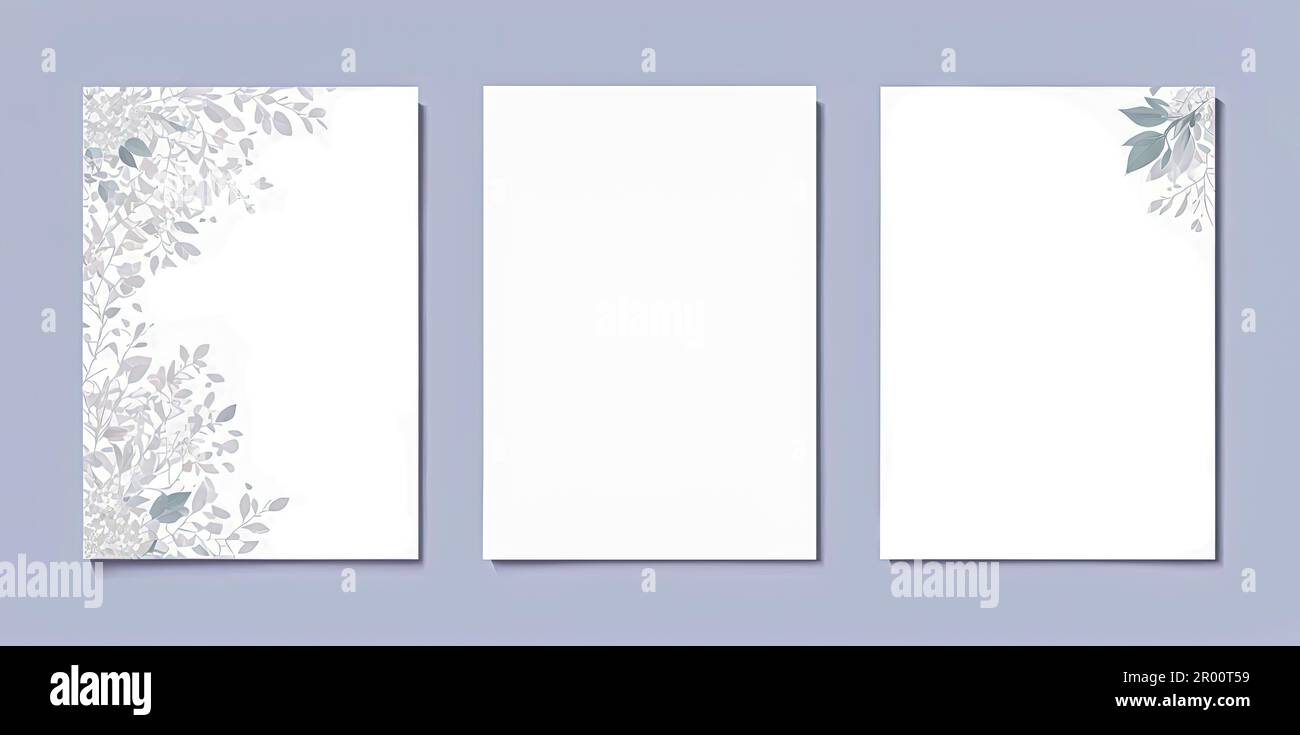Three empty white vertical rectangle poster mockups with pattern and ...