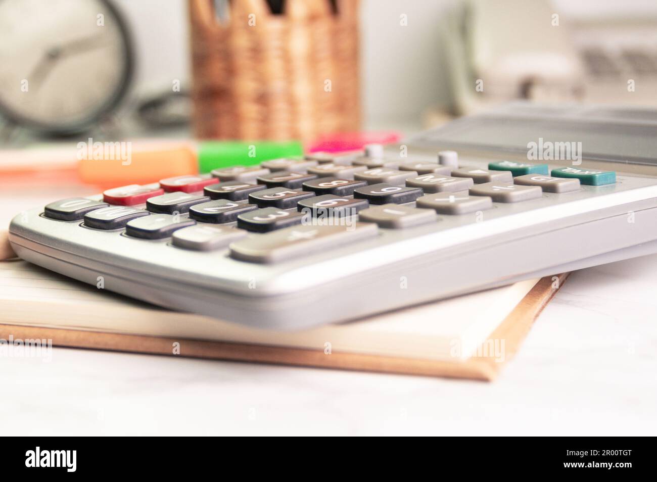 close up the button of calculator at office concept equipment ...