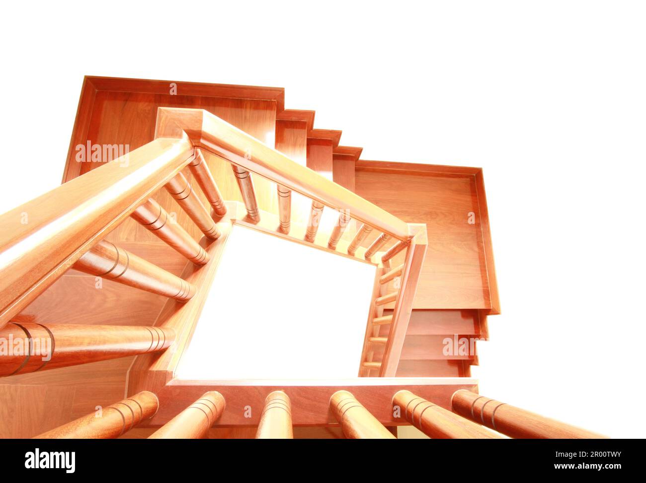 Wooden stairs and handrail isolated on white background Stock Photo - Alamy