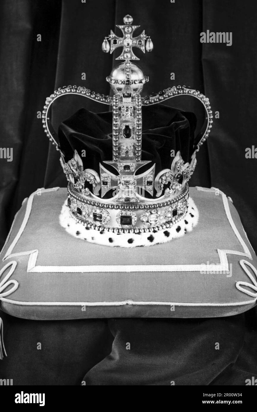 FILE - St. Edward's Crown, the official Crown of England, sits on a ...