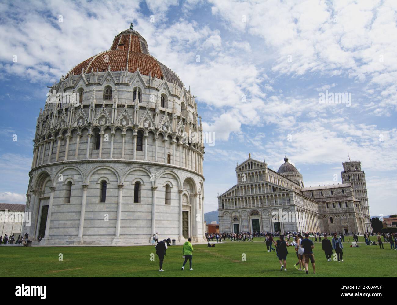italy , Pisa, 30 -04-2023 : LANDSCAPE Piazza del Duomo with fanous ...