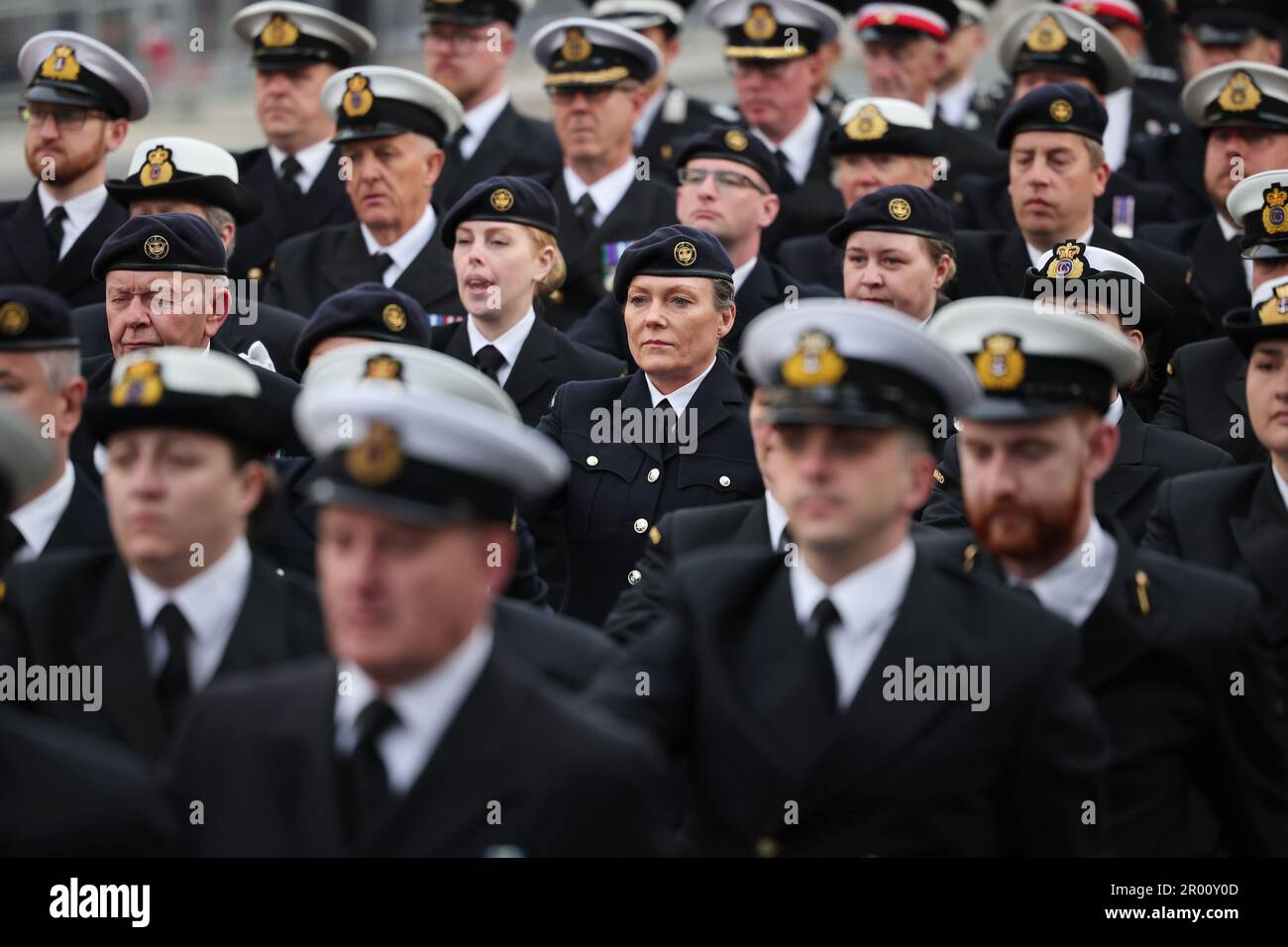 Members of the Royal Fleet Auxiliary assemble at the Cenotaph in London ...