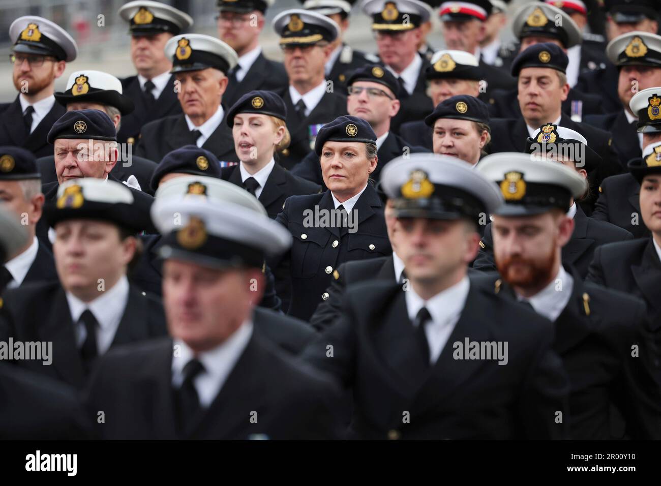 Members of the Royal Fleet Auxiliary assemble at the Cenotaph ahead of ...