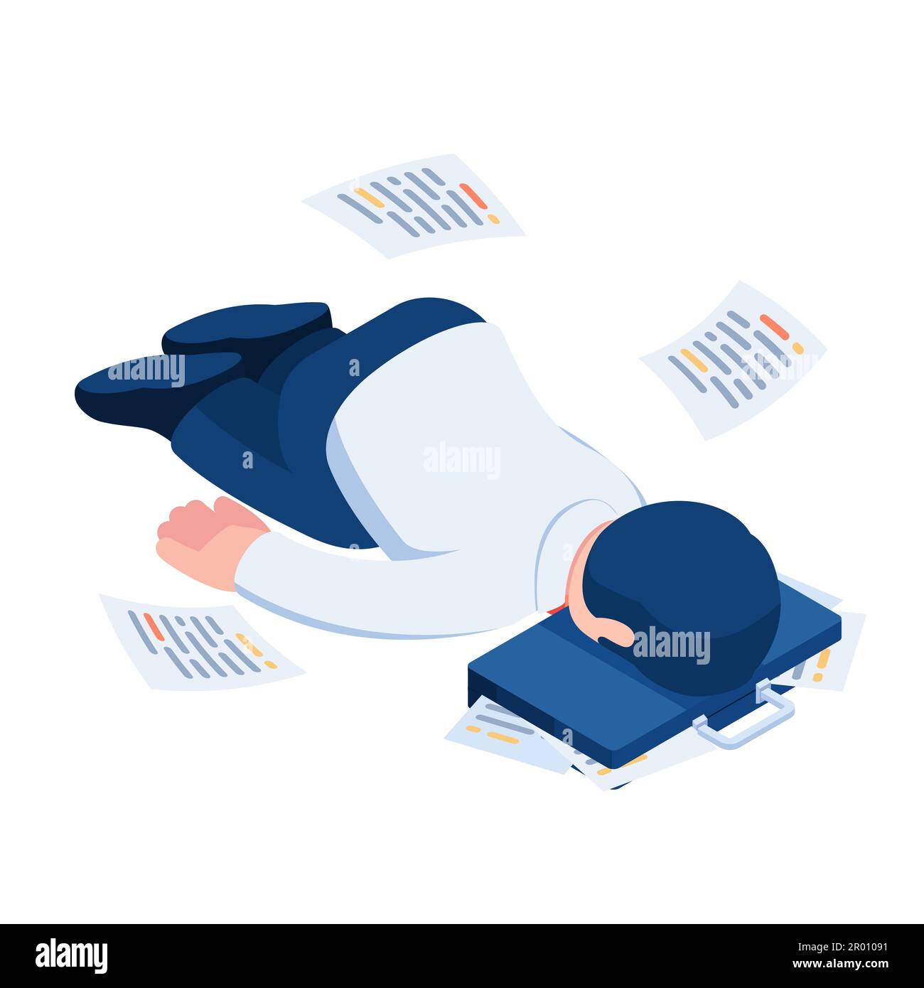 Flat 3d Isometric Businessman Fainting on Briefcase. Overworking ...