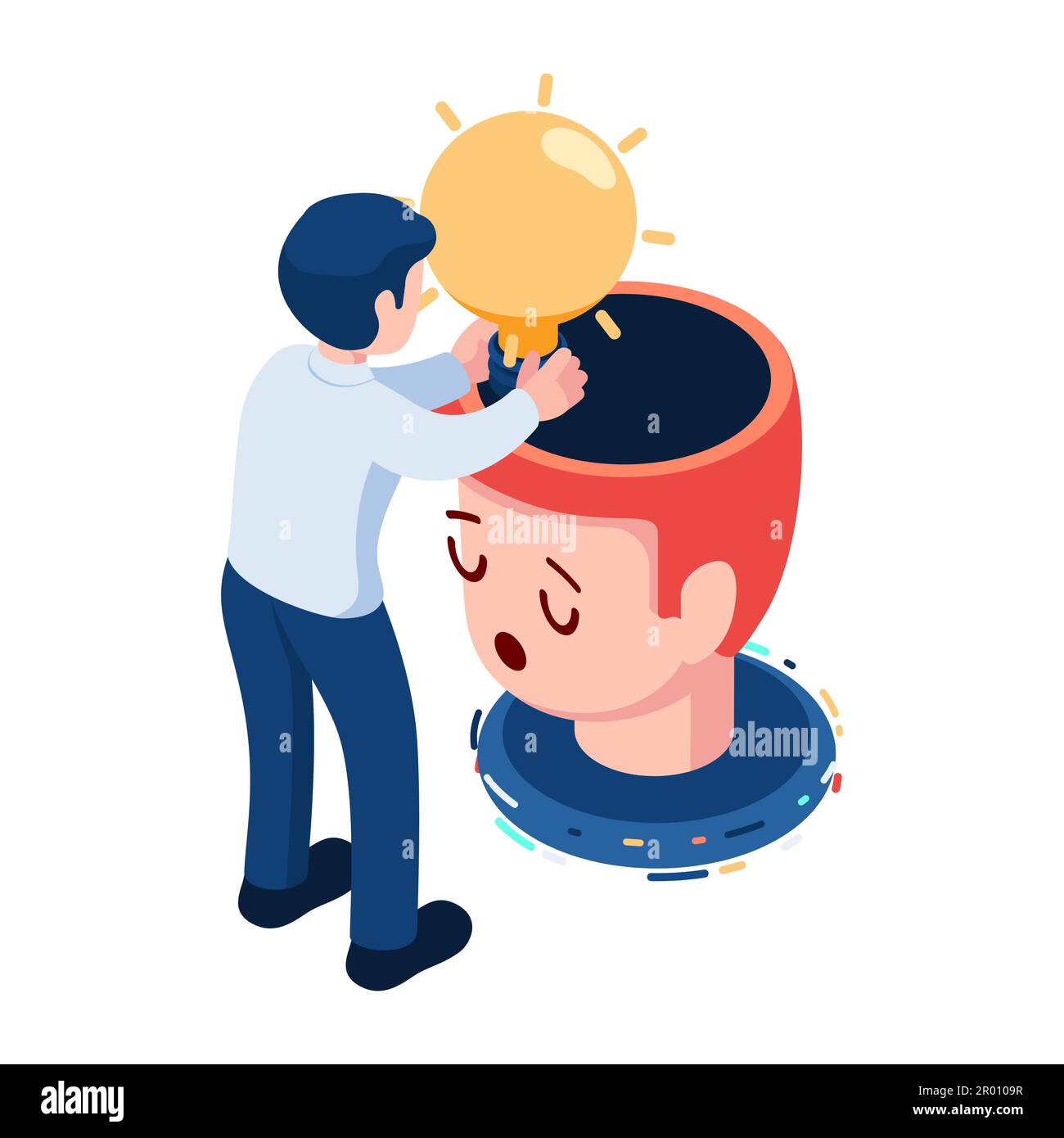 Flat 3d Isometric Businessman Putting Idea into Businessman Head. Idea ...