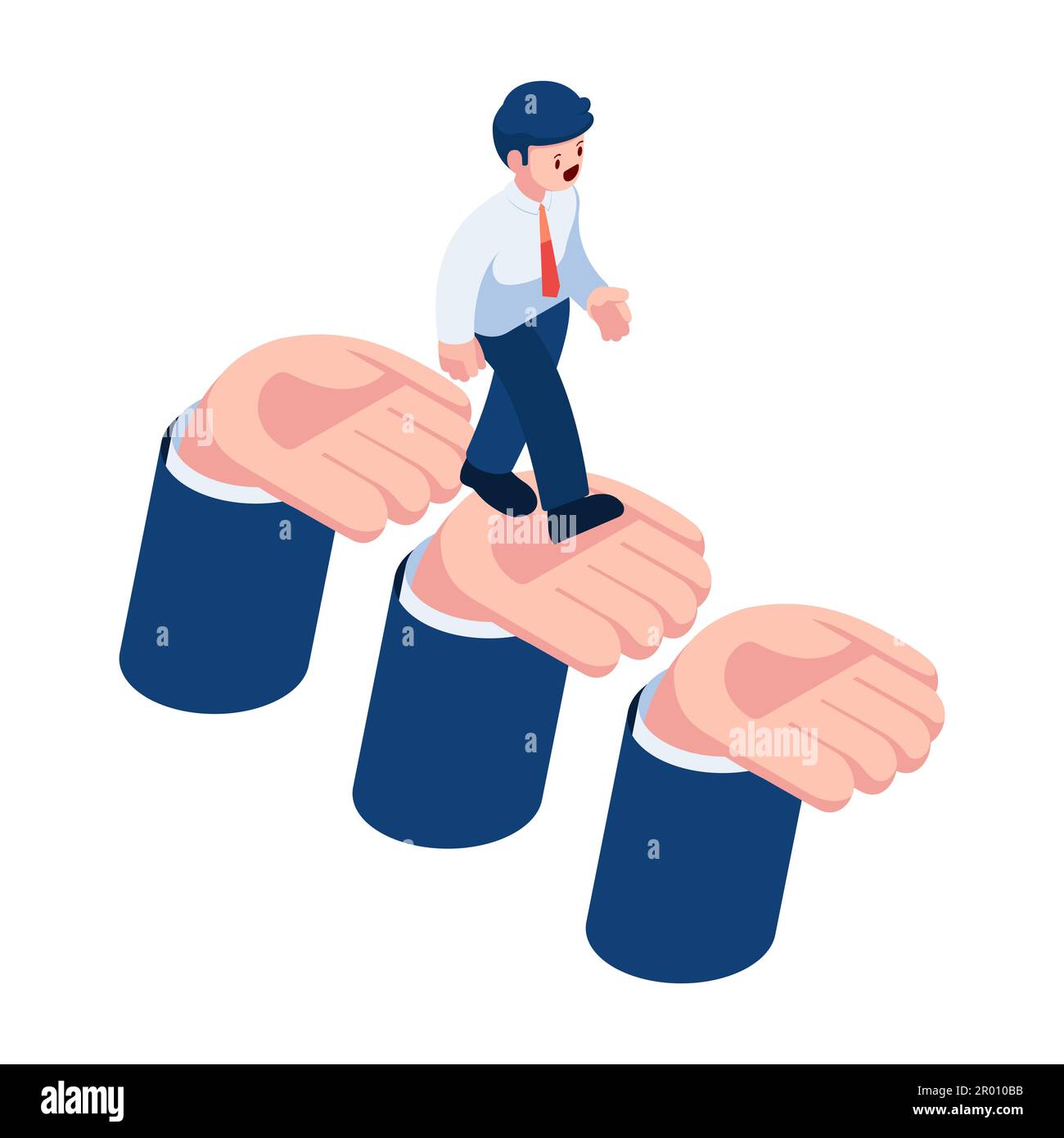 Flat 3d Isometric Businesman Walking on Supporting Hands. Business ...
