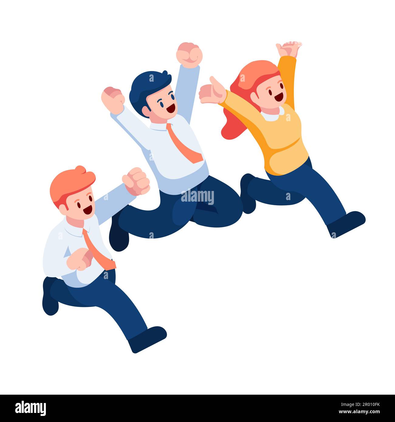 Flat 3d Isometric Businessman and Woman Jumping Celebrating. Business ...