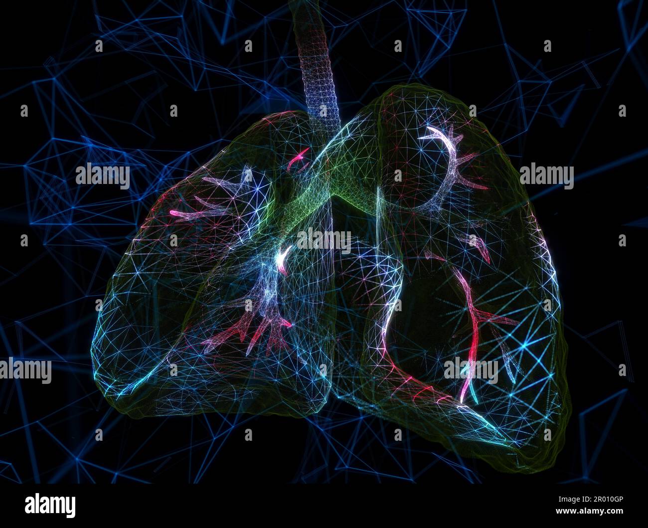 Human lungs made of neon particles. Lungs health concept art in modern ...