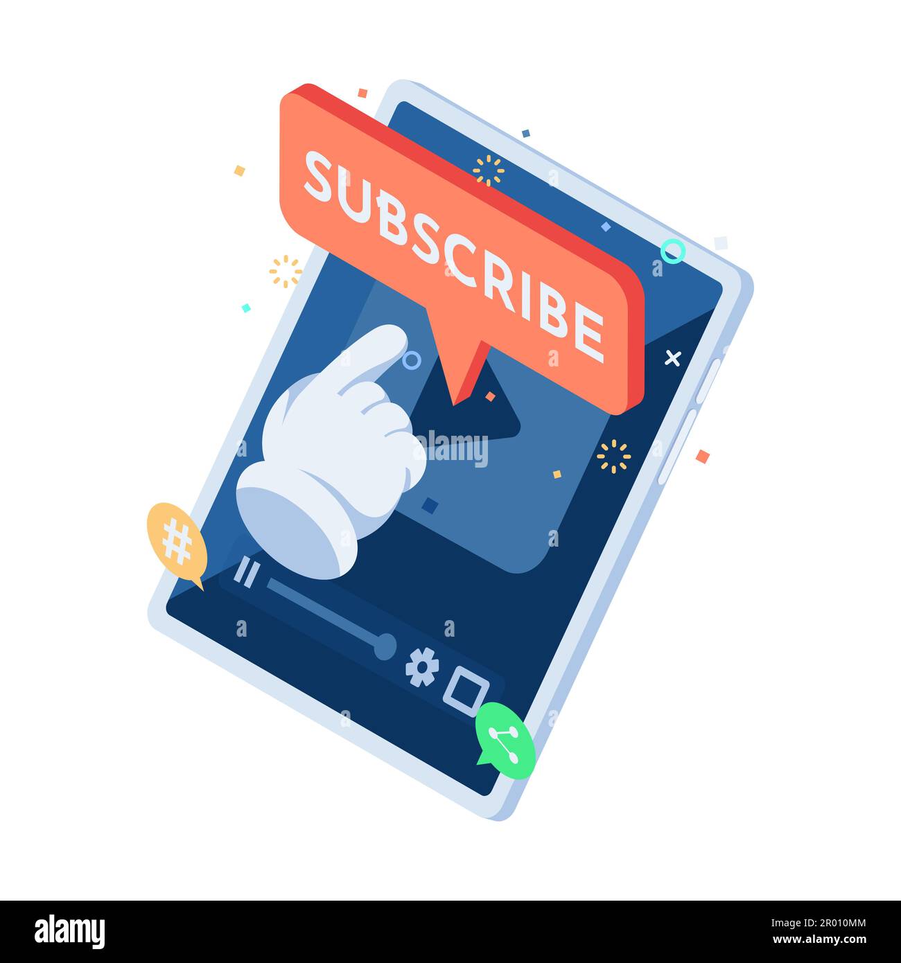 Flat 3d Isometric Hand Icon with Subscribe Button on Video Streaming ...