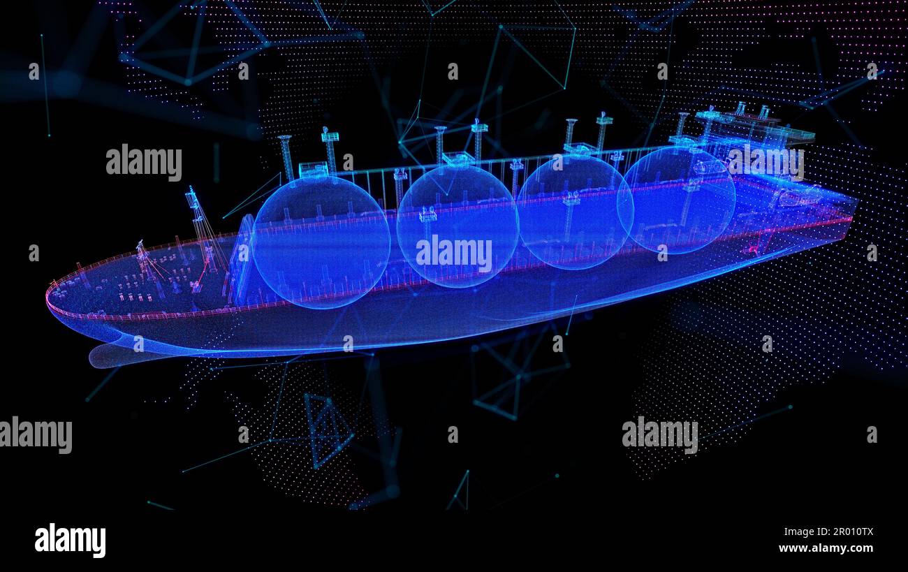 Abstract line and point Gas carrier LNG. Polygonal low poly background ...