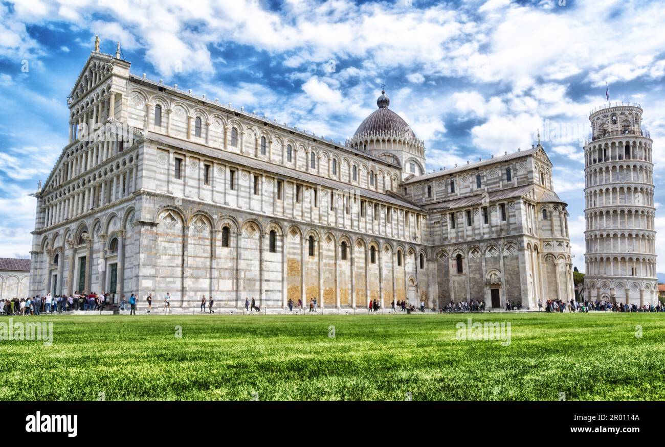 italy , Pisa, 30 -04-2023 : LANDSCAPE Piazza del Duomo with fanous ...
