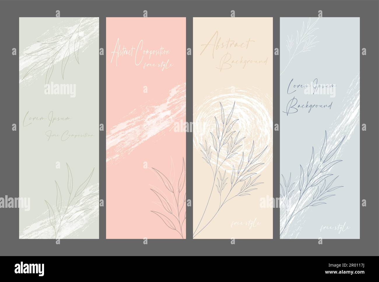 Handmade background layout with arbitrary shapes and plant elements ...