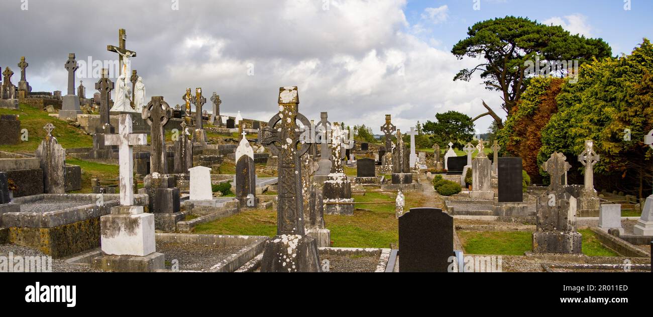 An ancient Christian cemetery in Ireland. Stone tombstones, Celtic ...