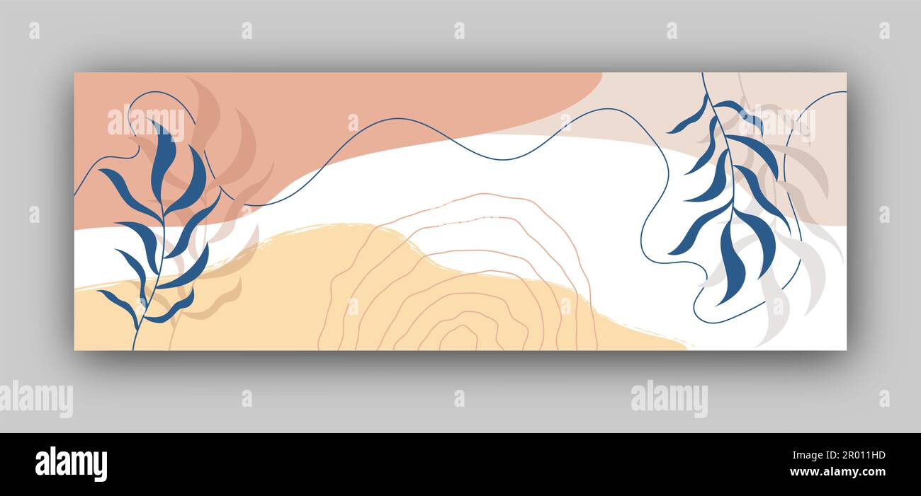 Handmade background layout with arbitrary shapes, plant elements and ...