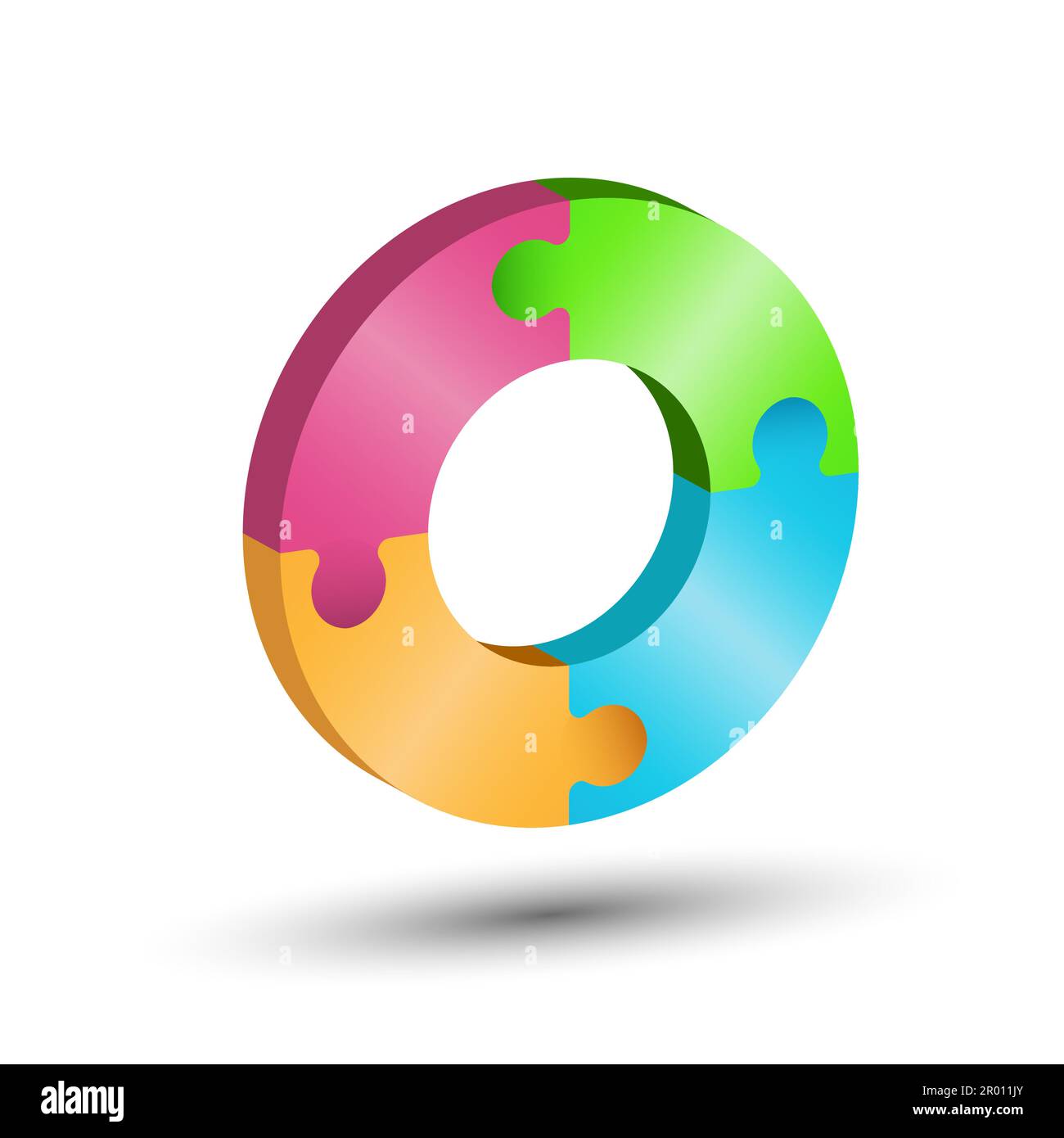 The circle consists of 4 puzzle pieces. 3d illustration for creative ...