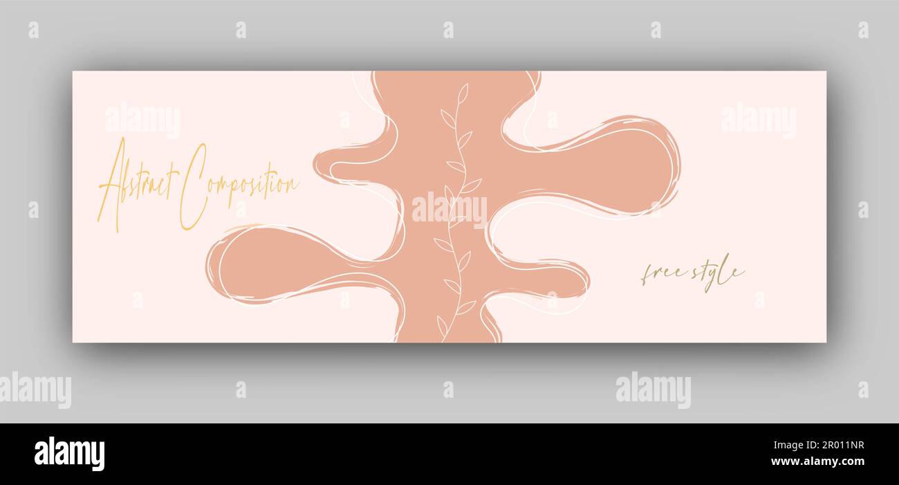 Handmade background layout with arbitrary shapes, plant elements and ...