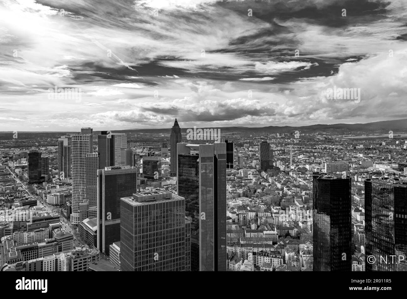 City view in mid afternoon with cloudy weather and monochrome color ...