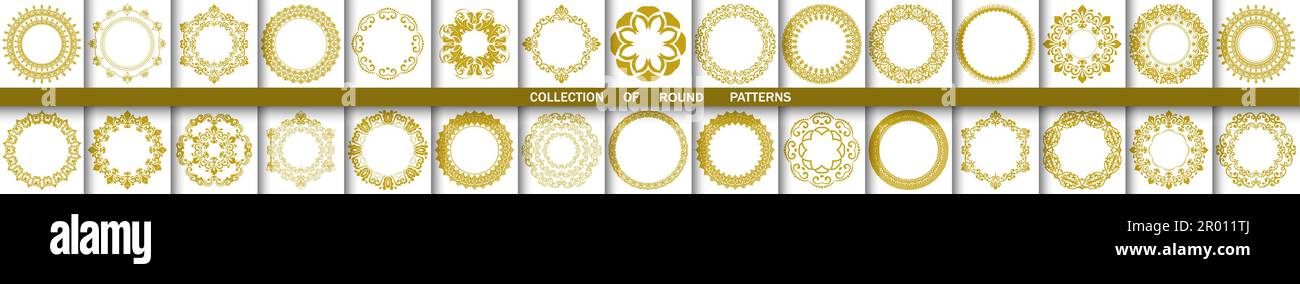 Vintage set of vector round golden elements. Different elements ...